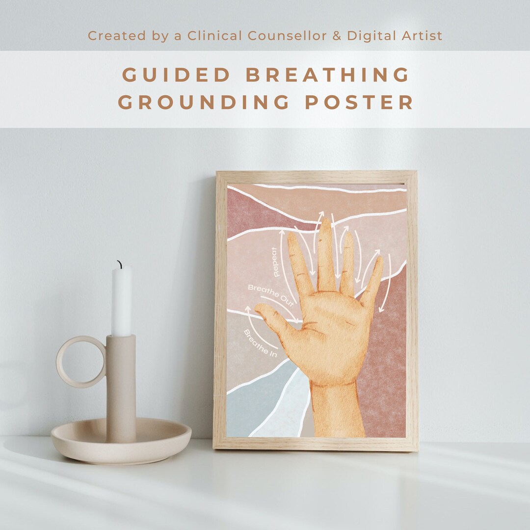 Guided Breathing Art Print for Grounding: Hand Breath Guided Meditation ...
