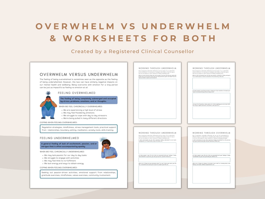 Overwhelm Vs Underwhelm Worksheets and Psychoeducation Tool for ...