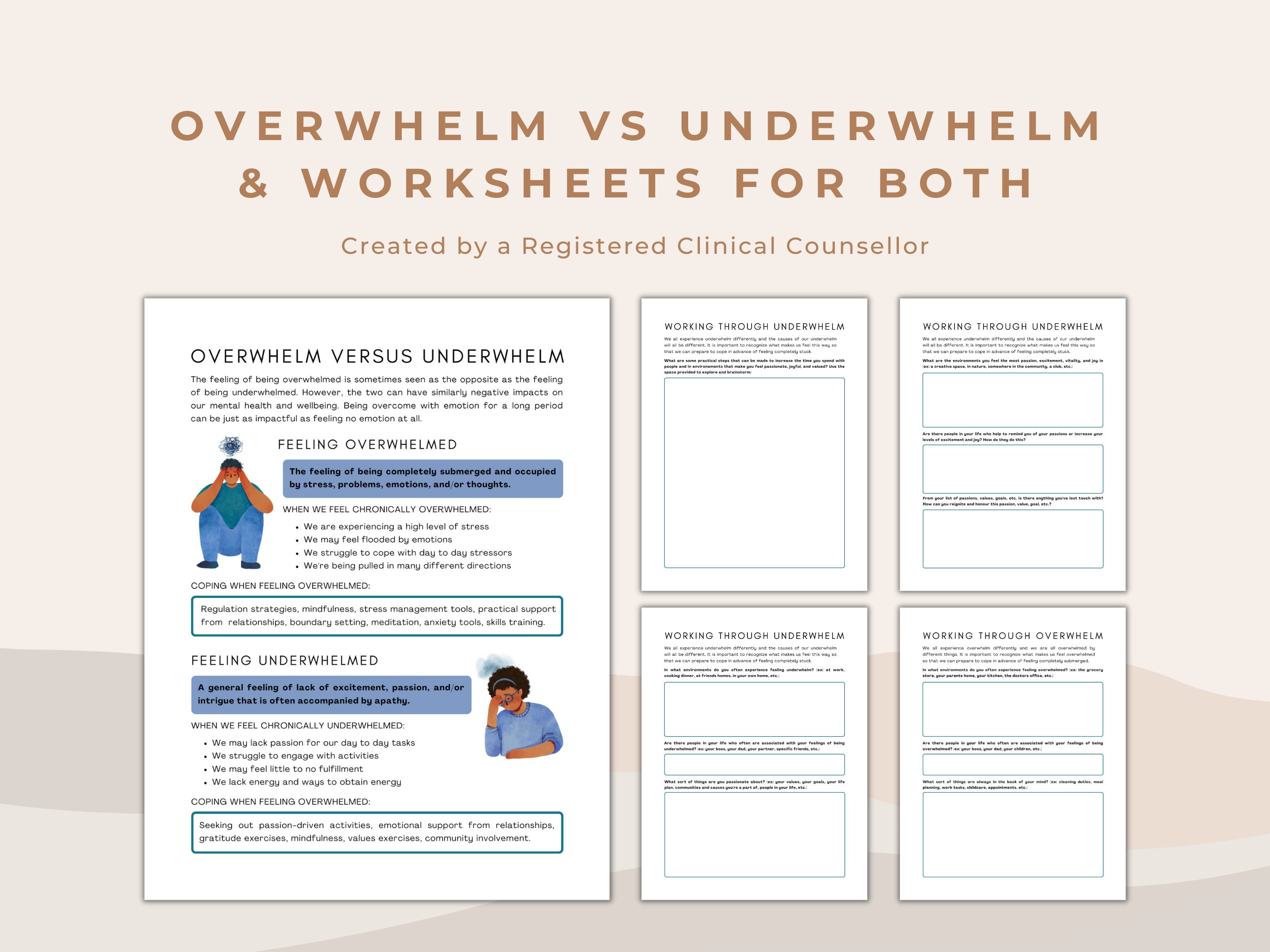 Overwhelm Vs Underwhelm Worksheets and Psychoeducation Tool for ...