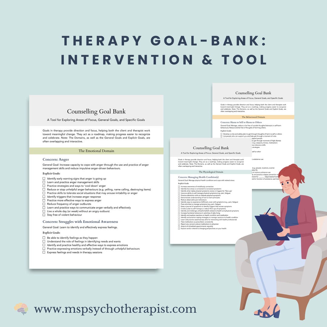 Therapy Goal Bank Tool: SMART Goals for Counseling (PDF Downloadable ...