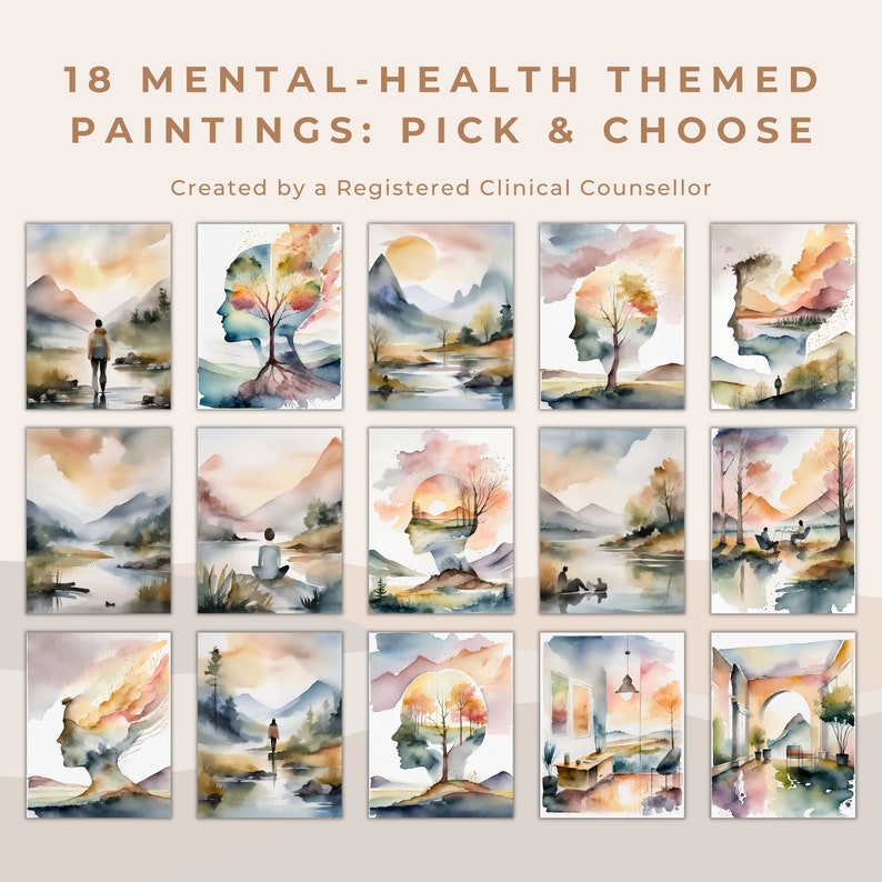 18 Mental Health Watercolor Paintings for Therapy & Counseling Office ...