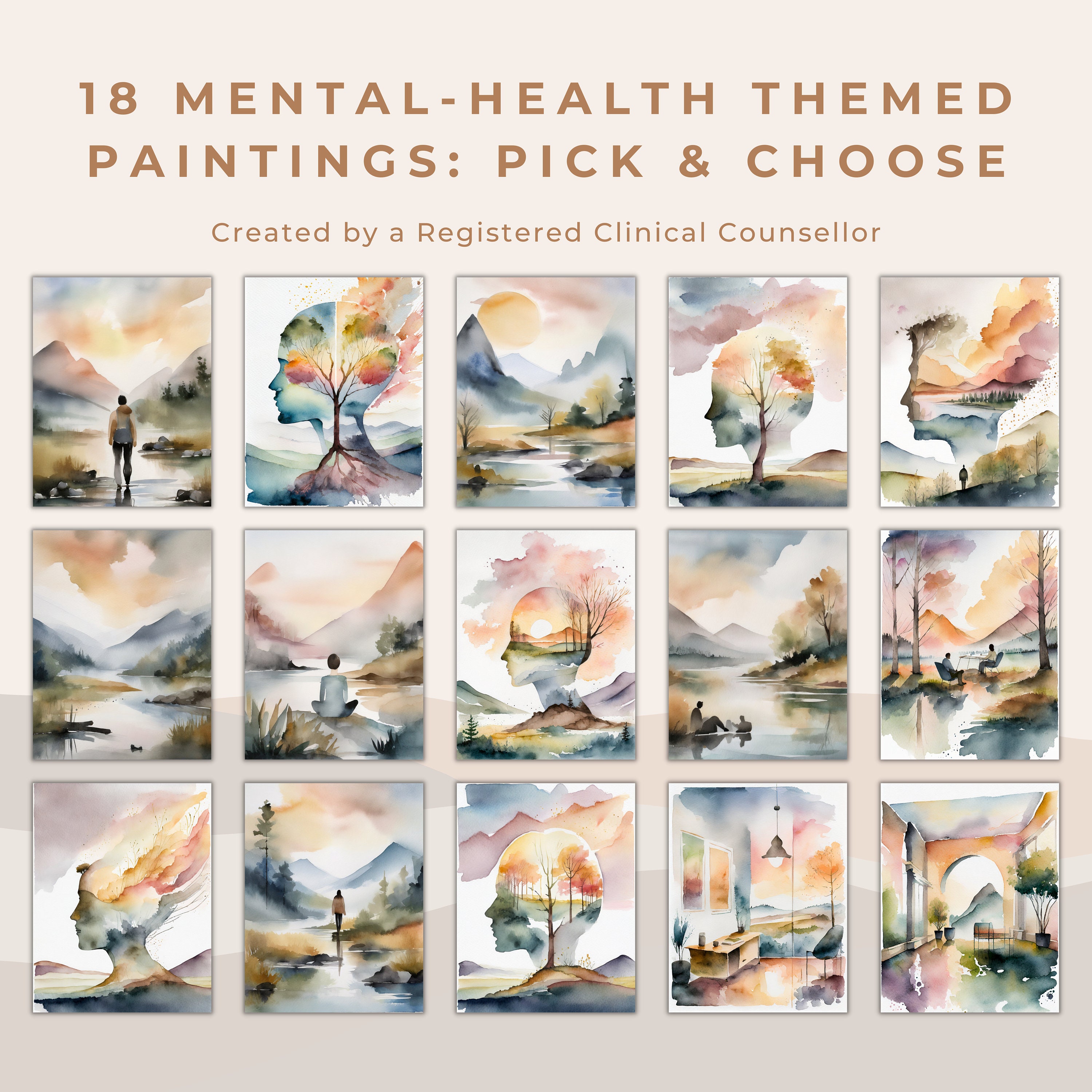 18 Mental Health Watercolor Paintings for Therapy & Counseling Office ...