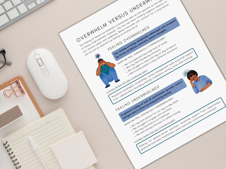 Overwhelm Vs Underwhelm Worksheets and Psychoeducation Tool for Understanding Stress and Coping ...