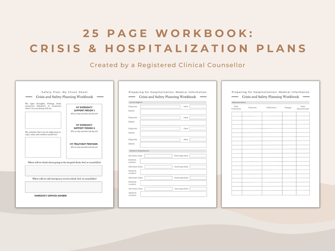 Crisis & Safety Plan Workbook: Mental Health Therapy (PDF) - Etsy