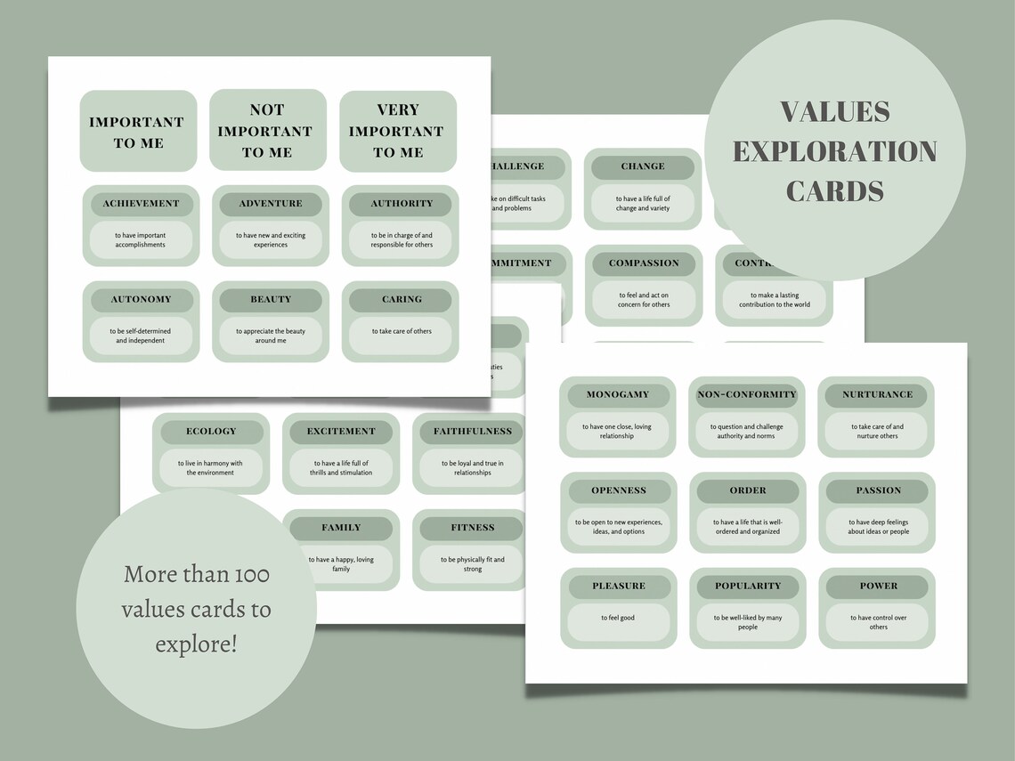 Values Identification and Exploration Cards for Therapeutic - Etsy