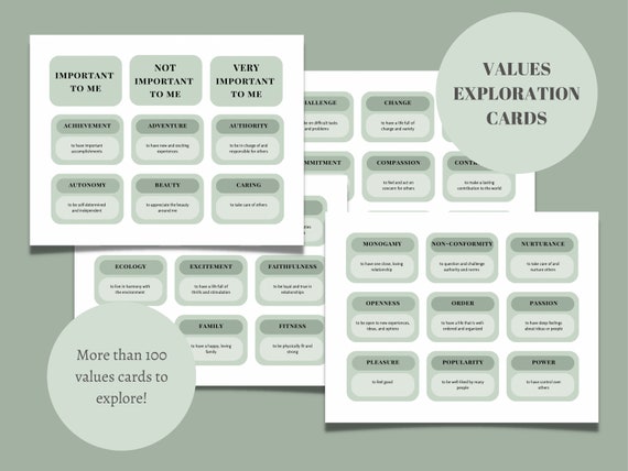 Values Identification and Exploration Cards for Therapeutic - Etsy