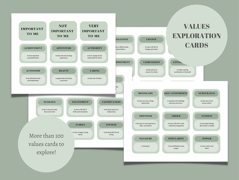 Values Identification and Exploration Cards for Therapeutic - Etsy