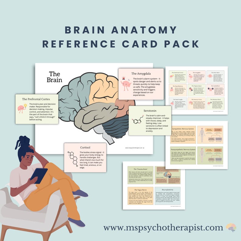 Brain Anatomy Reference Cards: Psychology & Education (printable PDF ...