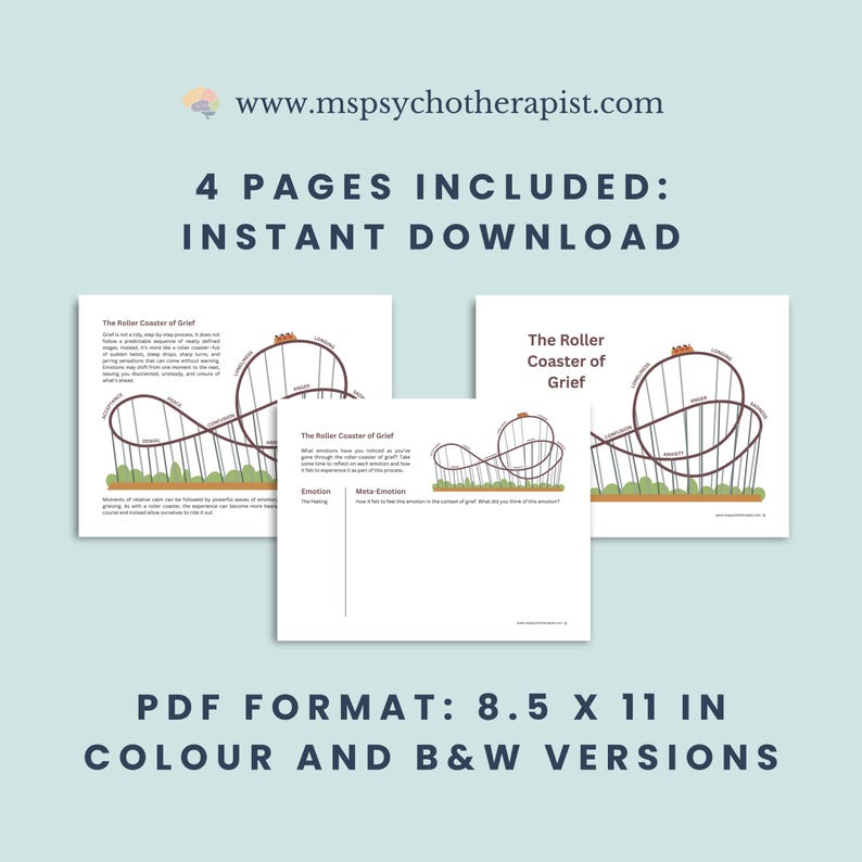 Grief Rollercoaster Visual Aid: Psychoeducational Worksheet (PDF ...
