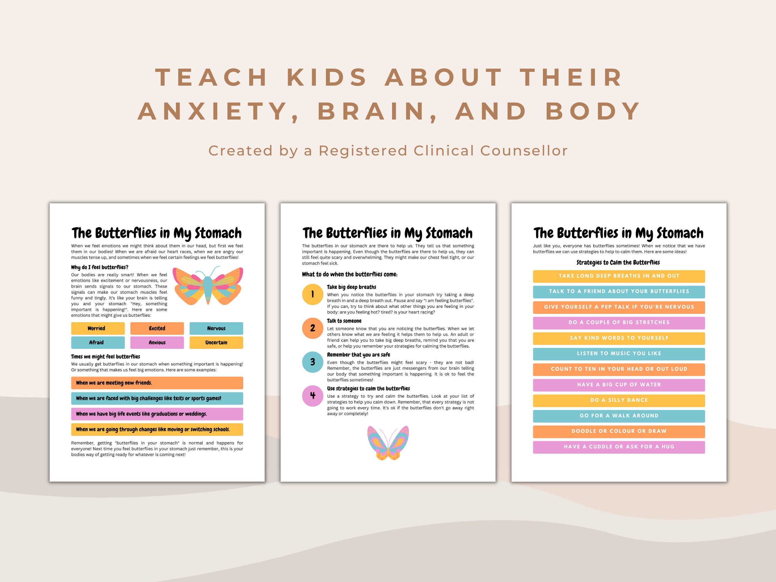 Butterfly Anxiety Tool for Kids: Mental Health Worksheets (PDF Pattern ...