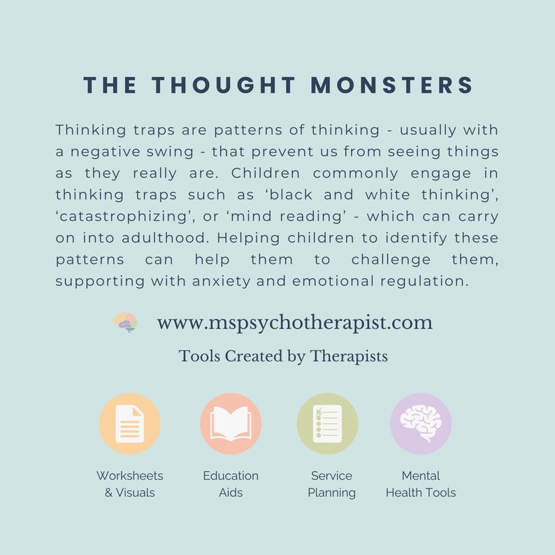 Thought Monster Cards: Kids' Thinking Traps, Communication Tool (PDF ...