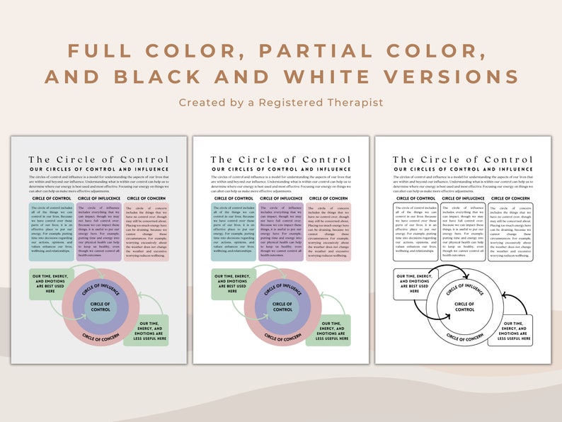 Circle of Control Worksheets: Anxiety & Mental Health Tool (PDF) - Etsy
