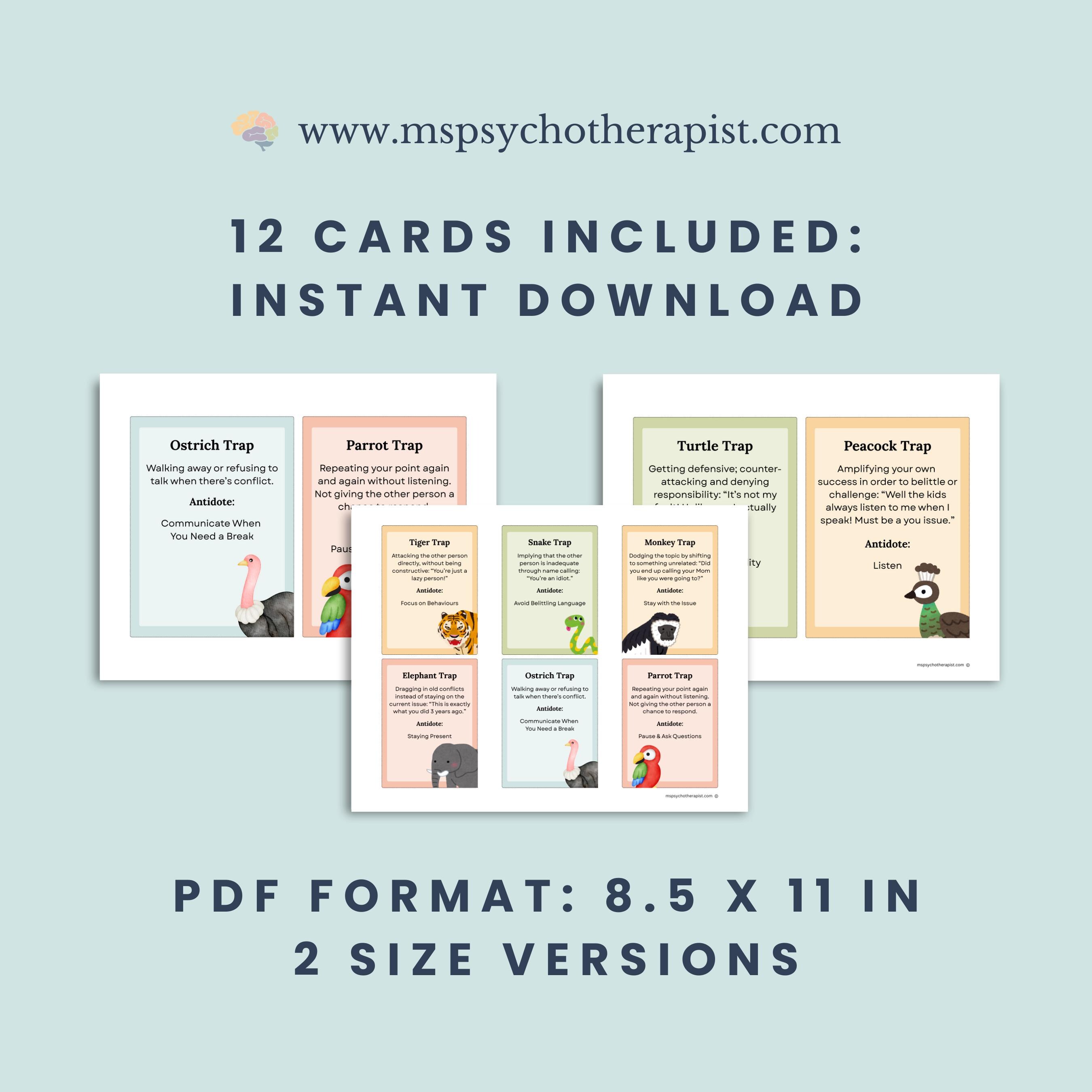 Communication Traps: Printable Cards for Couples Counseling and Mental ...