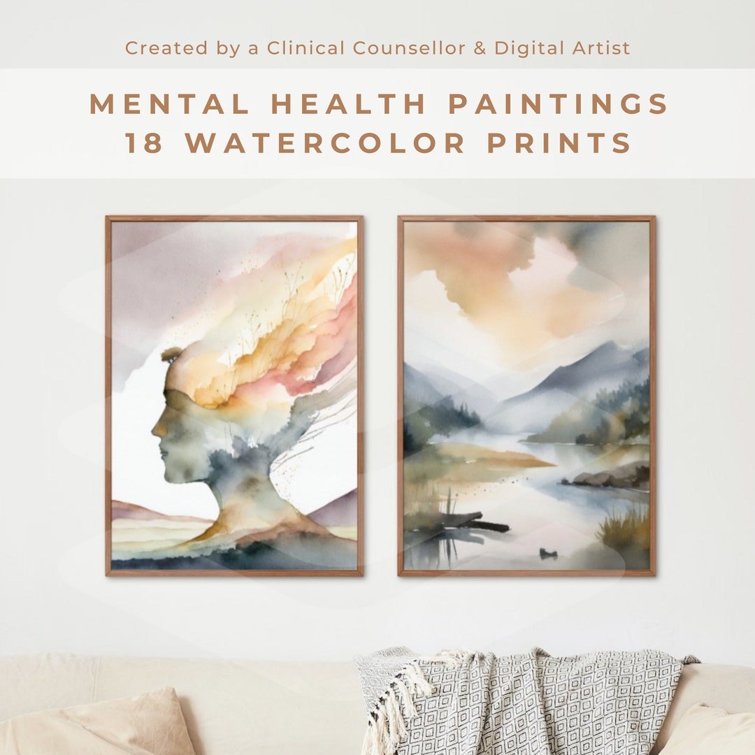 Mental Health Watercolor Art Prints: Calming Abstract Landscape ...