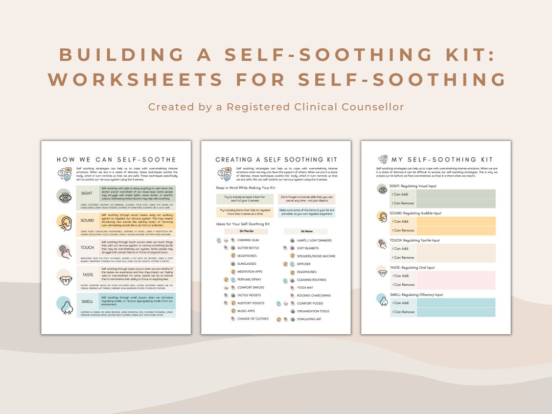 Self Soothing Kit Builder Therapeutic Worksheets for Calming the ...