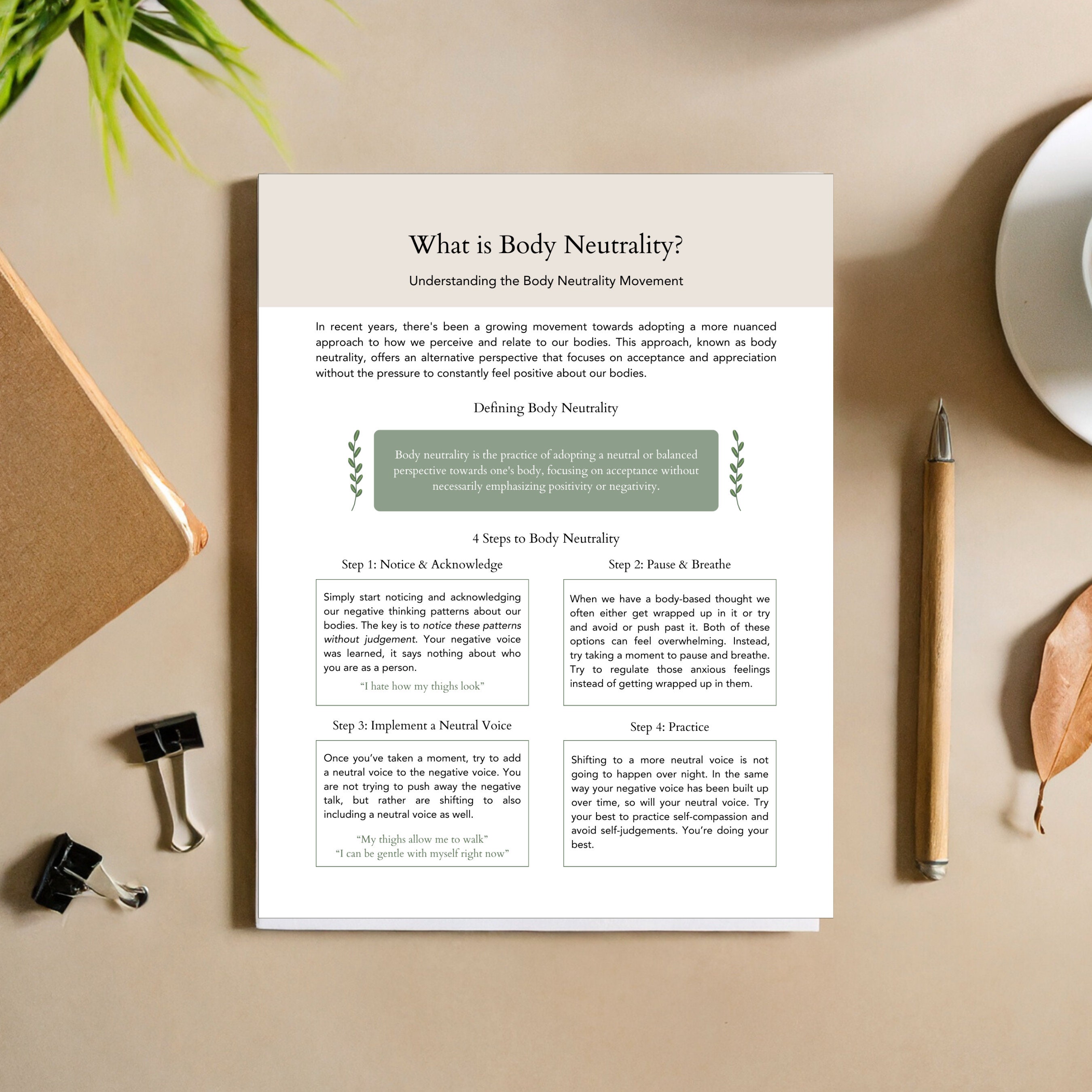 Body Neutrality Education Tool Printable Resource for Building Self ...