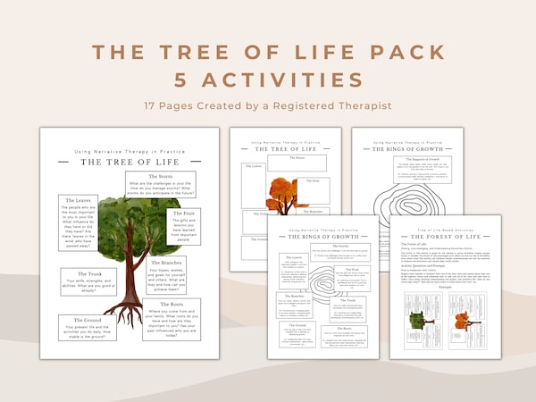 The Tree of Life and Rings of Growth Narrative Therapy Activity Bundle ...