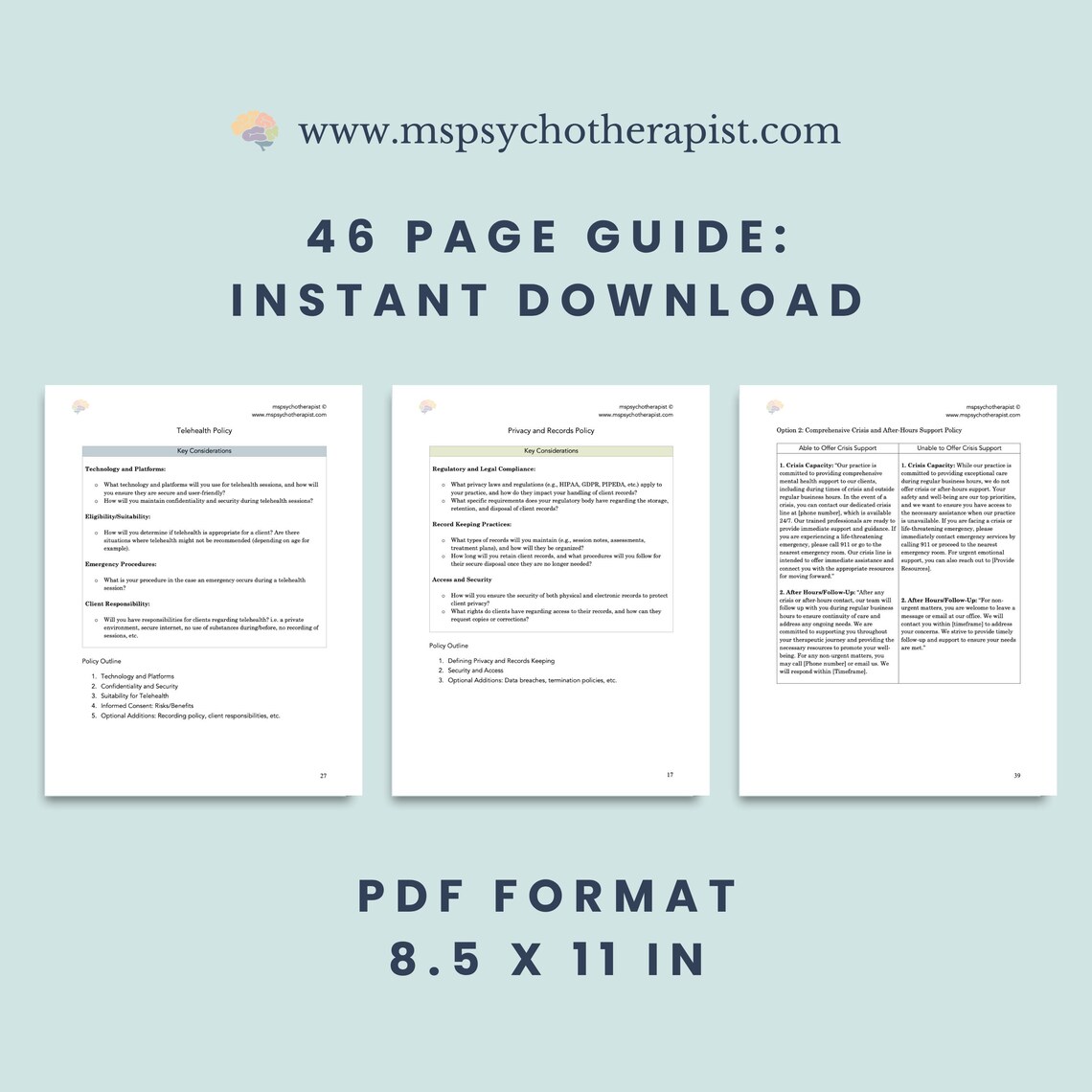 Therapist Consent Form & Intake Guide: Policy Writing Template (PDF ...