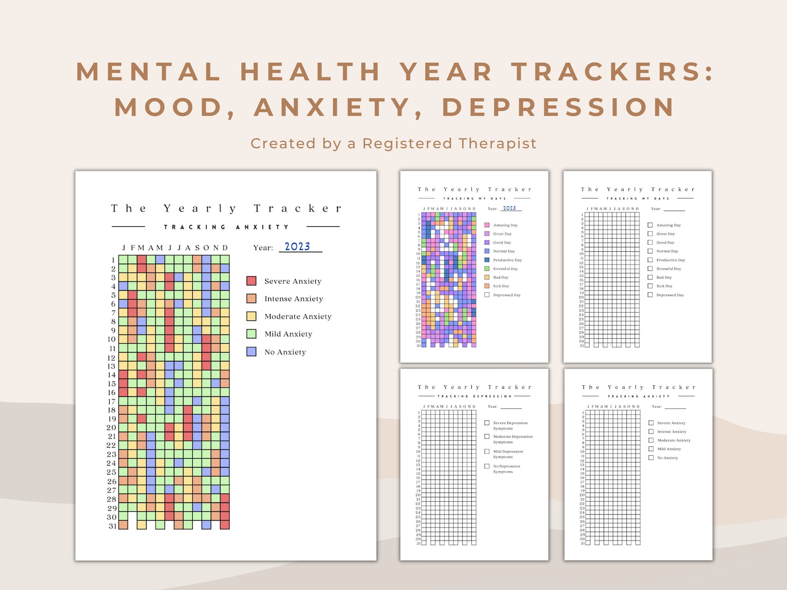 Yearly Mental Health Mood Anxiety and Depression Trackers - Etsy
