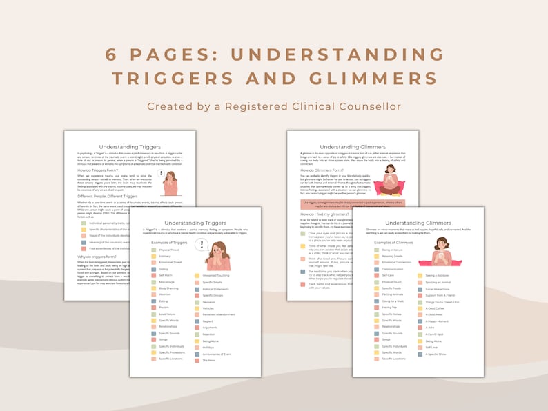 Glimmers and Triggers Psychoeducation and Tracking Worksheets Polyvagal ...
