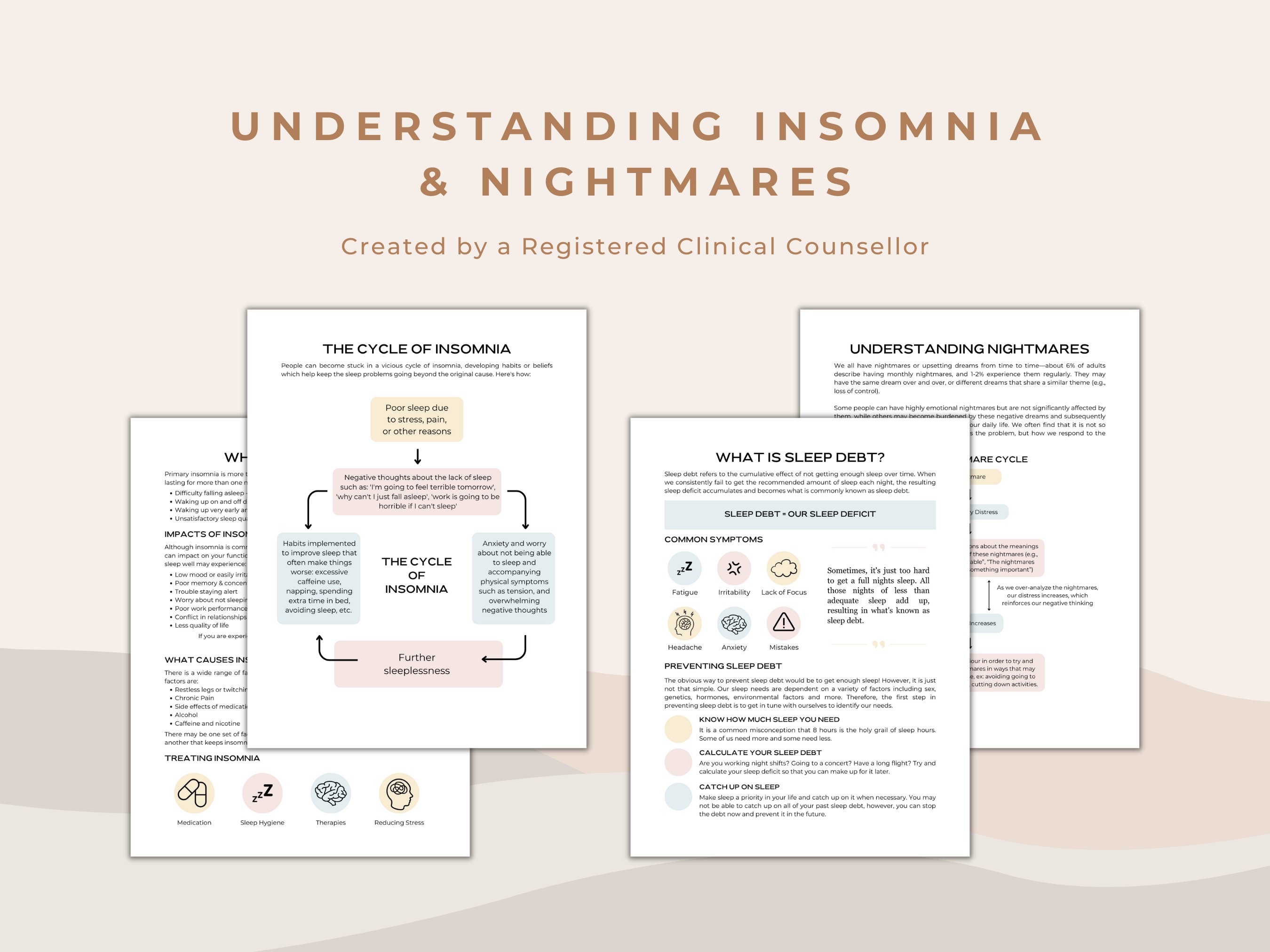 Sleep Hygiene and Insomnia Cards With Sleep Habit Tracker and Nightmare ...