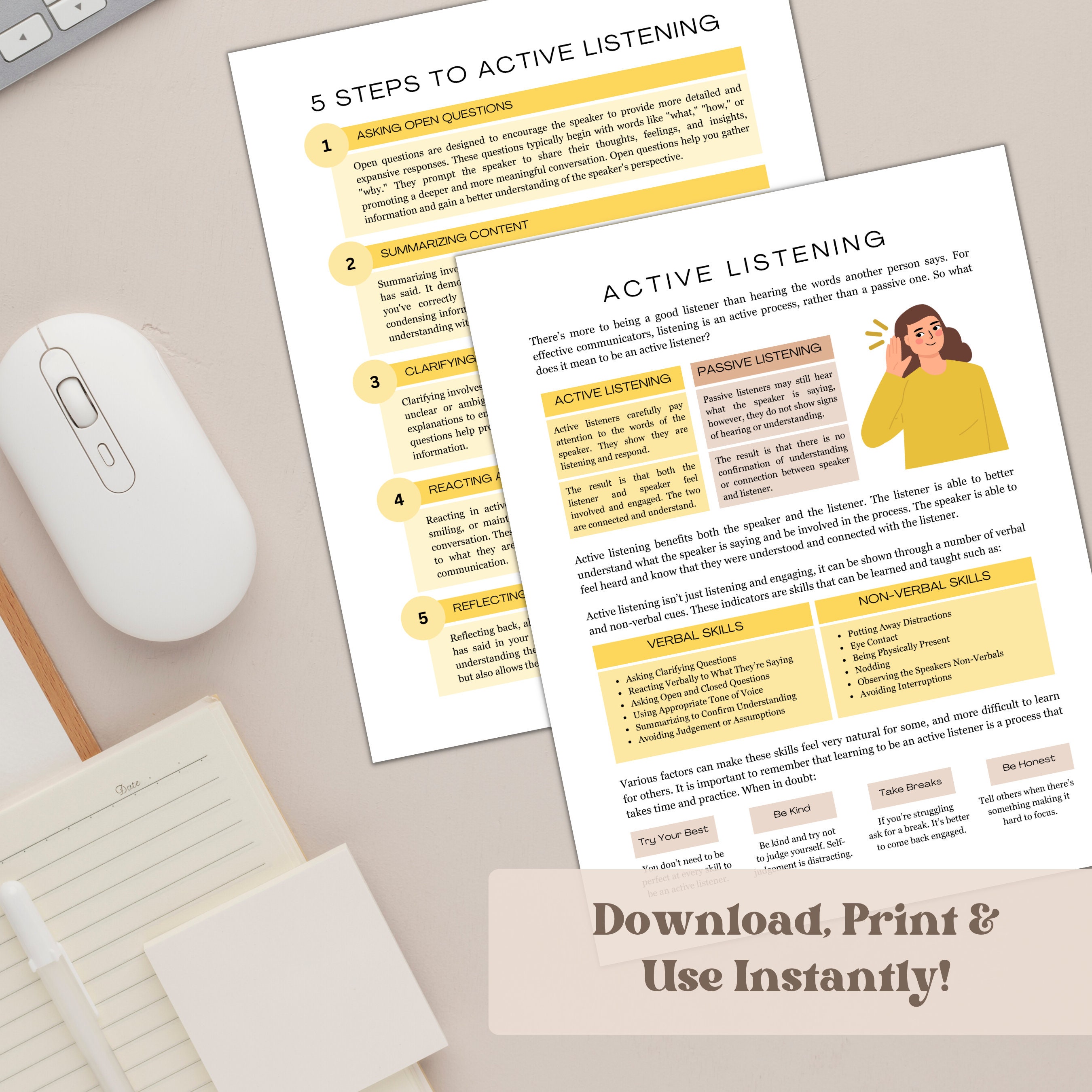 Active Listening Skills Education and Worksheet Bundle Social Skills ...