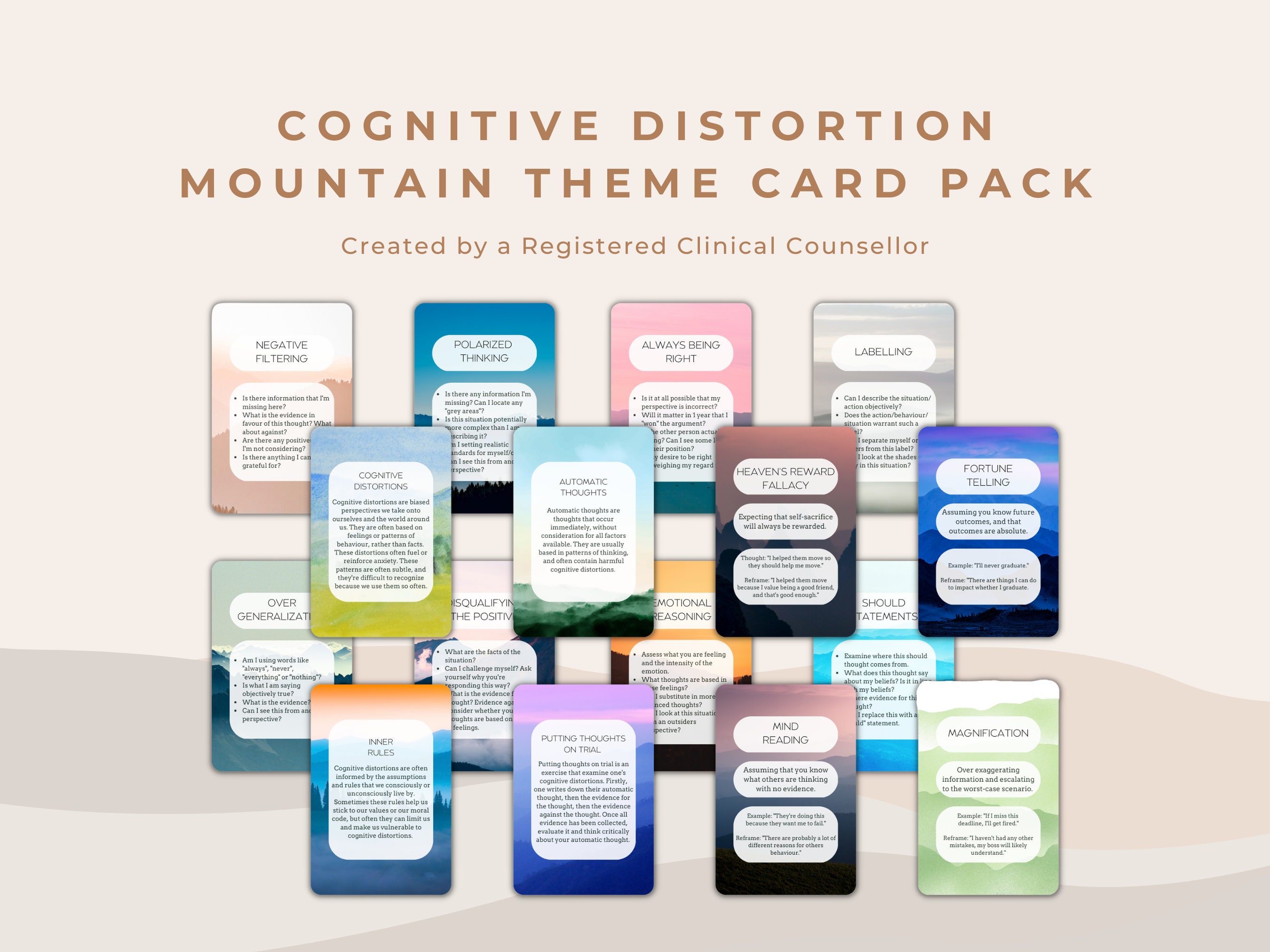 Cognitive Distortions and Coping Skills Mountain Card Pack (52 CARDS ...