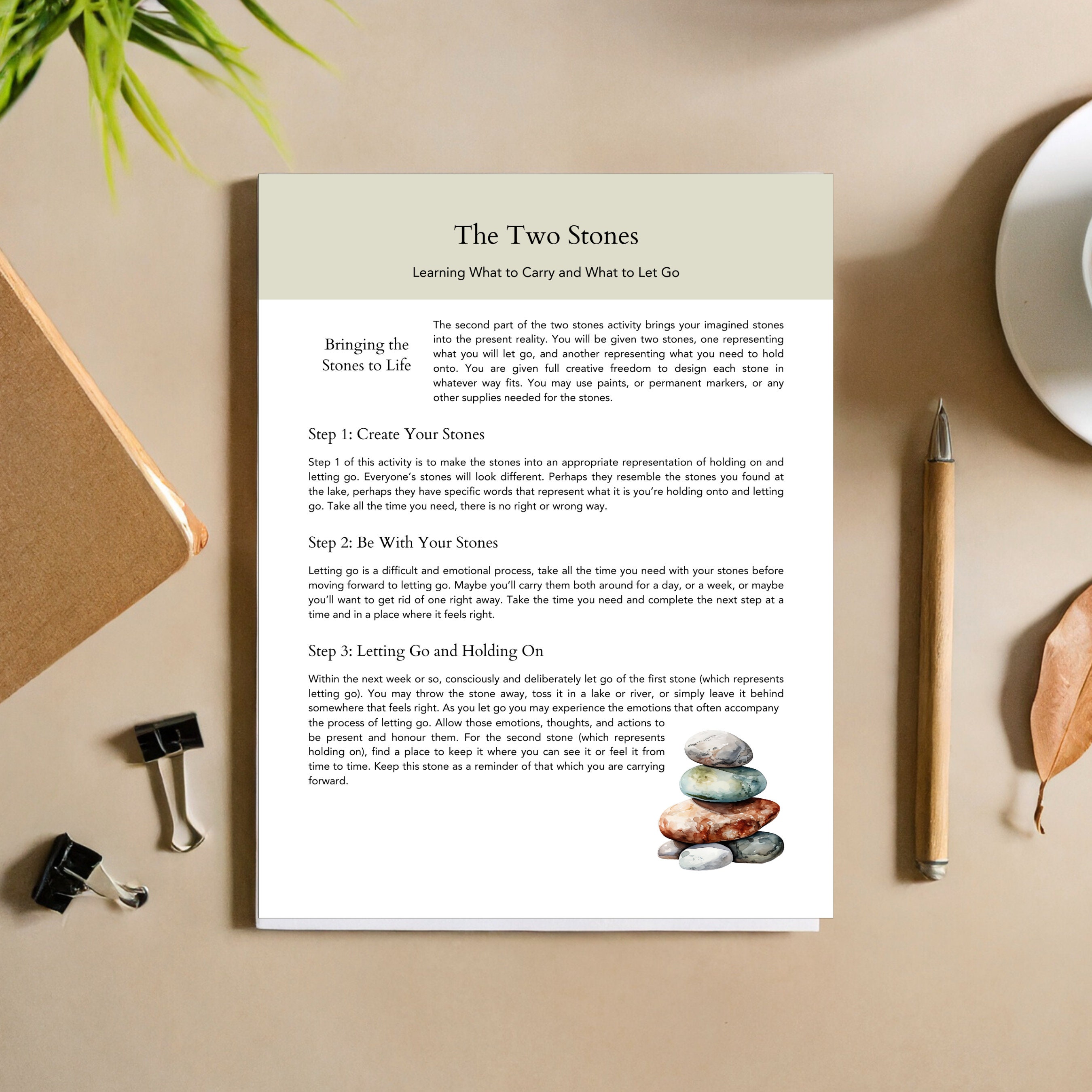 Two Stones Art Therapy Activity: Letting Go & Holding on (PDF) - Etsy