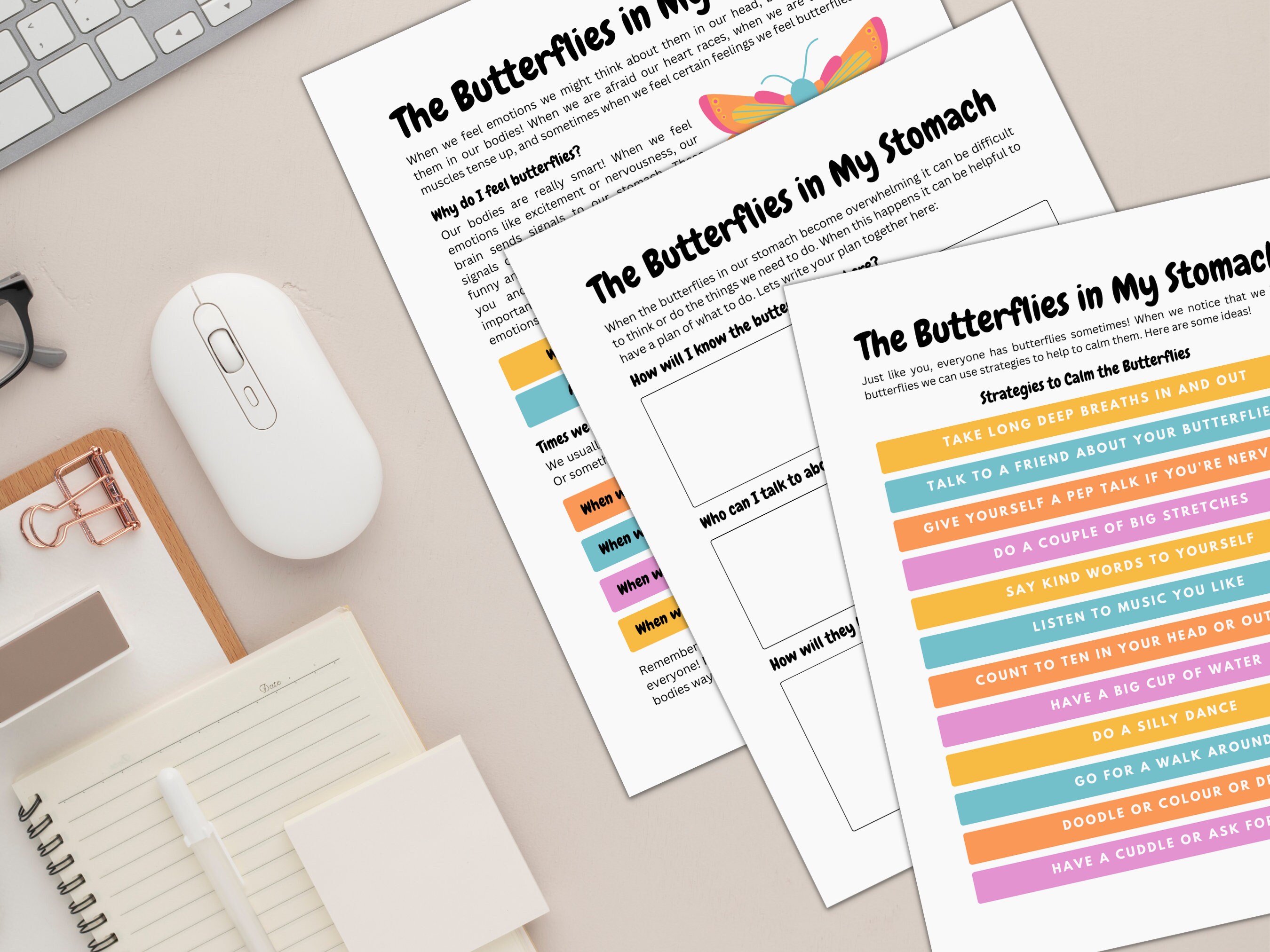 Butterfly Anxiety Tool for Kids: Mental Health Worksheets (PDF Pattern ...
