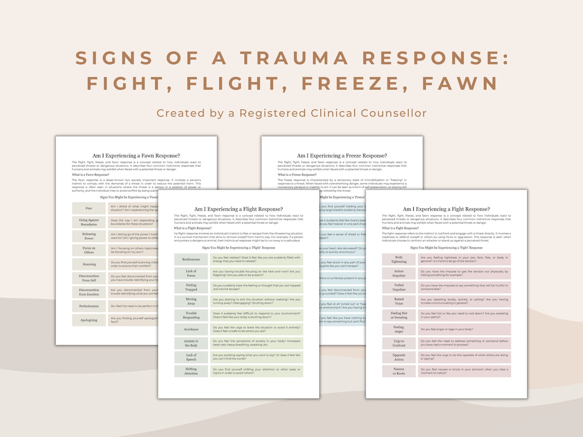 Signs of Fight Flight Freeze and Fawn Response Worksheets for - Etsy