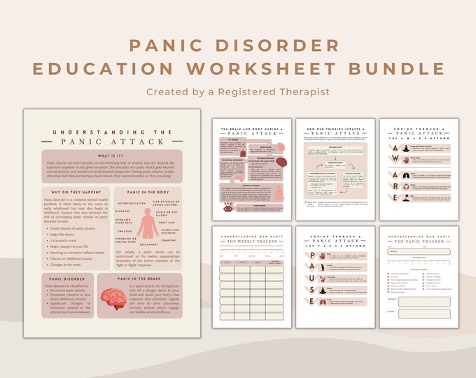 Panic Disorder Education and Worksheet Bundle Anxiety Trackers Supporting Someone Through Panic ...