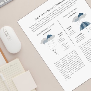 Coping Skills Umbrella Psychology Worksheets and Psychoeducation Prints ...