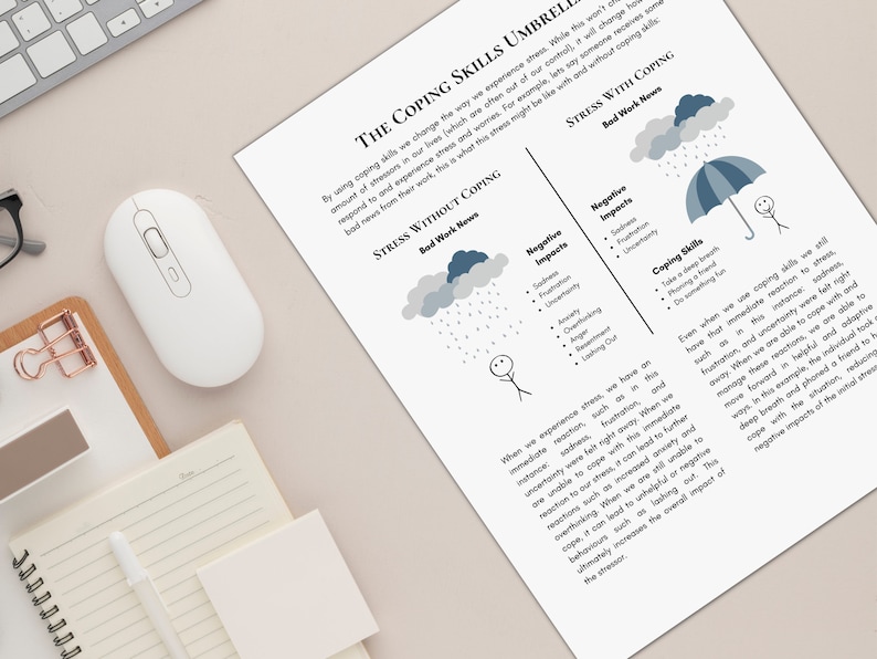 Coping Skills Umbrella Psychology Worksheets and Psychoeducation Prints ...