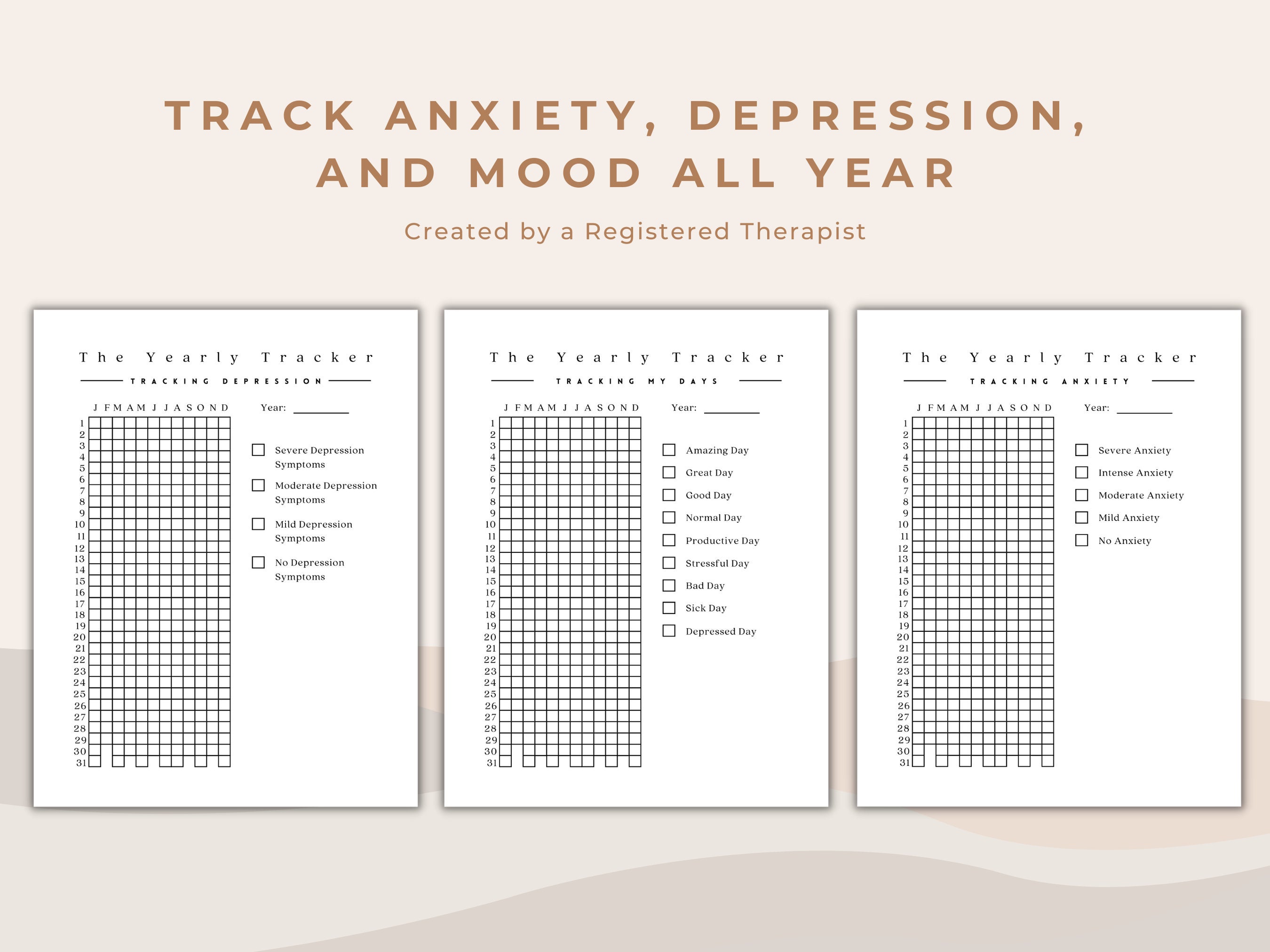 Yearly Mental Health Mood Anxiety and Depression Trackers - Etsy