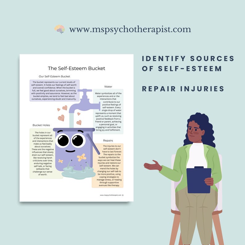 Self-esteem Bucket Worksheet: Trauma Therapy Tool (PDF) - Etsy