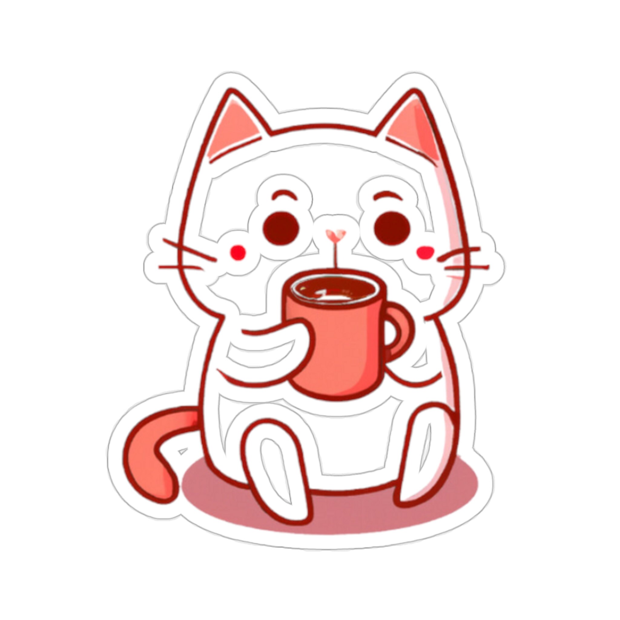 Cute Cat Drinking Coffee Sticker/decal Perfect for Journals, Laptops ...