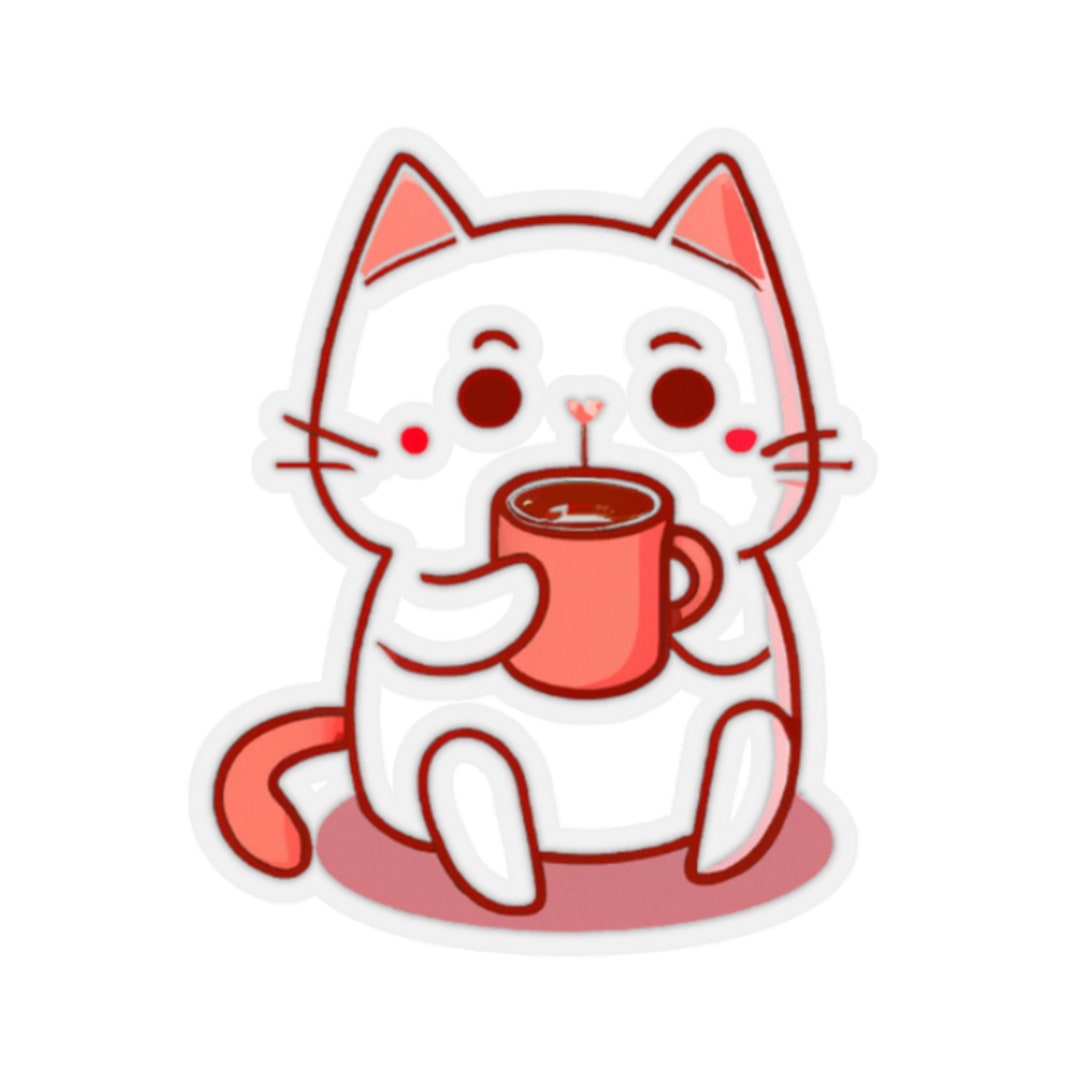 Cute Cat Drinking Coffee Sticker/decal Perfect for Journals, Laptops ...