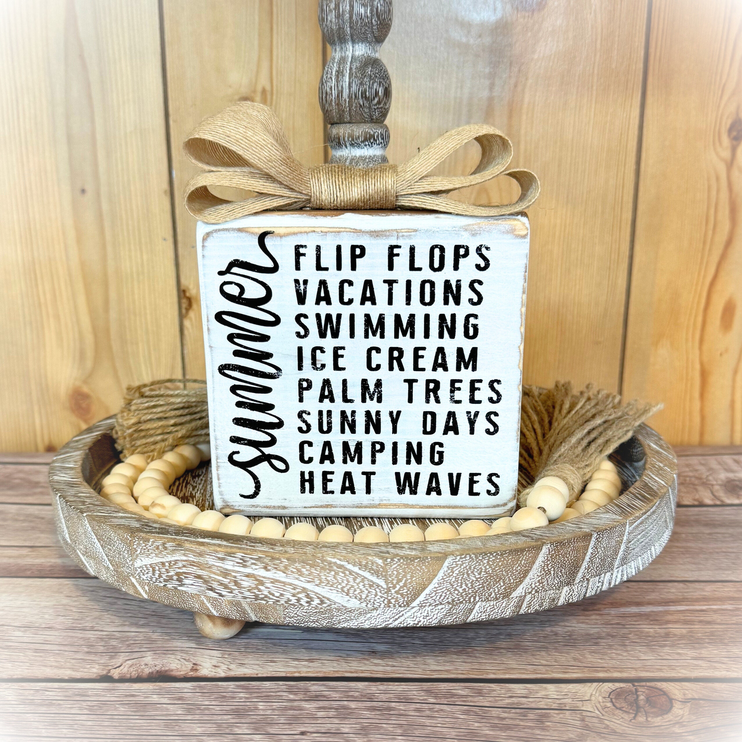 Summer Typography Sign Wood Summer Shelf Sitter Rustic Wood Tiered Tray ...