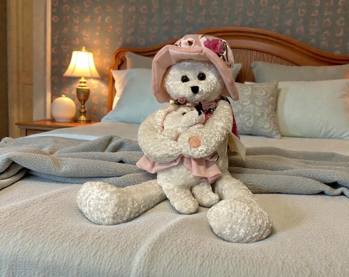 Chantilly Lane Musical Ashley Bear With Pink Hat & Baby Bear Plush 22 ...