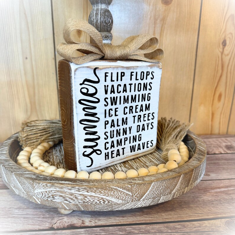 Summer Typography Sign - Wood Summer Shelf Sitter - Rustic Wood Tiered ...