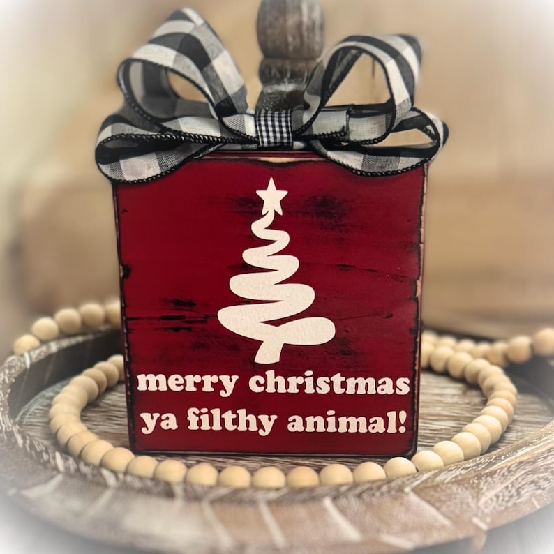 Funny Christmas Sign – Rustic Buffalo Plaid Shelf Sitter - Etsy