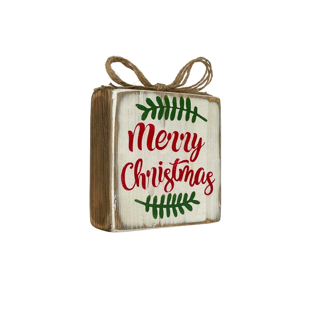 Merry Christmas Farmhouse Style Sign - Mini Christmas Block Sign ...