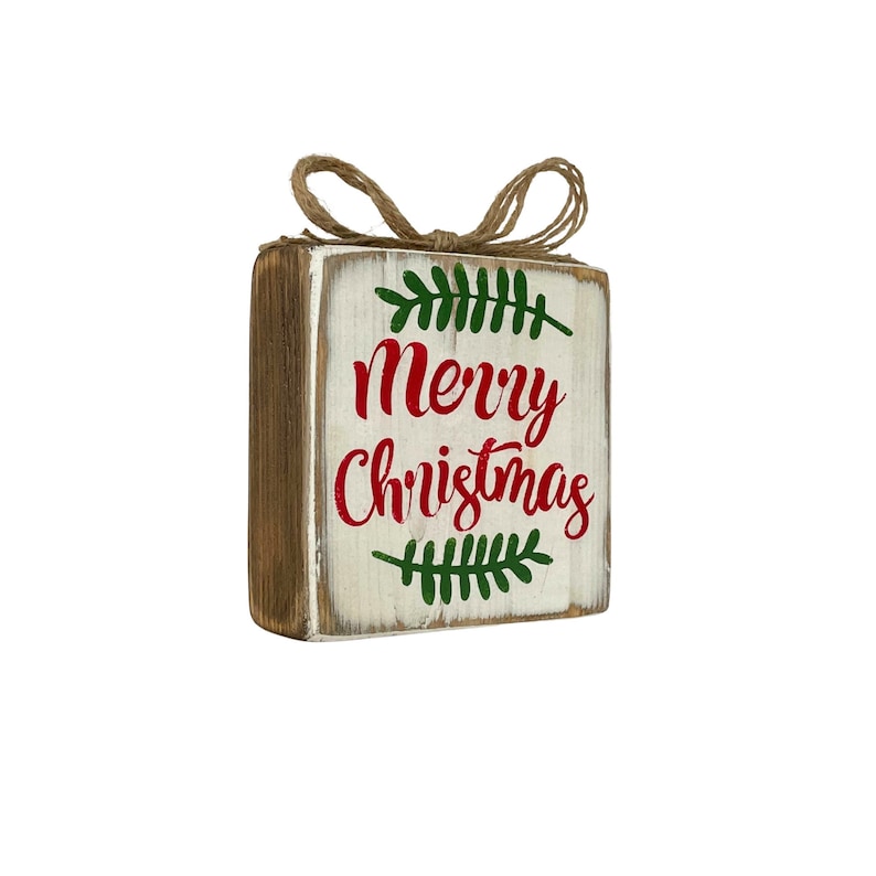 Merry Christmas Farmhouse Style Sign - Mini Christmas Block Sign ...