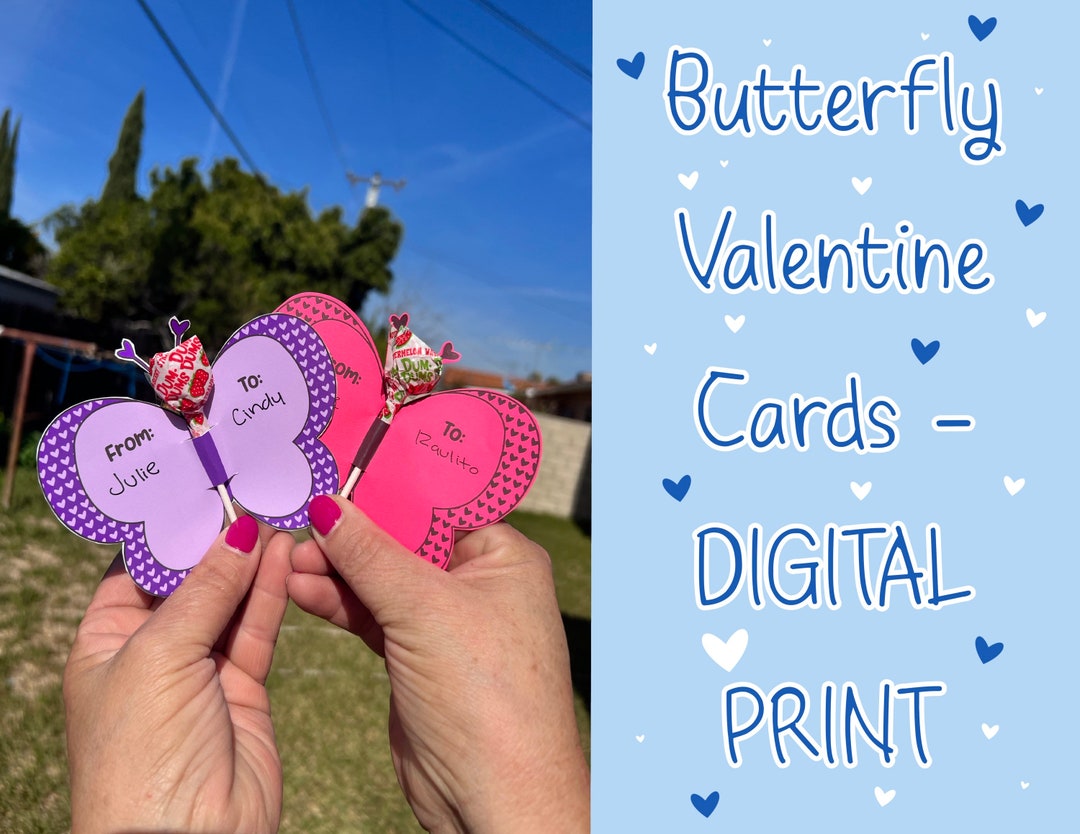 Butterfly Valentine's Day Cards / DIGITAL PRINT/ Gifts/ Class Gift ...