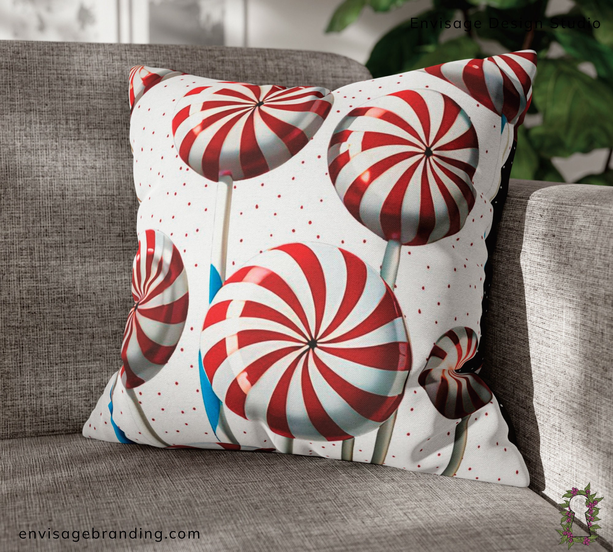 Candy Cane Lollipops Holiday Pillow Cover, Double-sided Christmas Throw ...