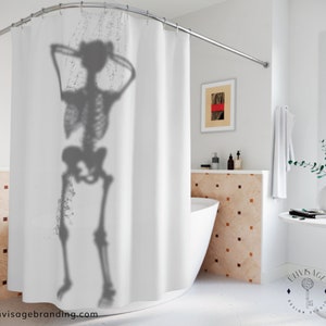 Funny Showering Skeleton Shower Curtain, Halloween Bathroom, Spooky ...