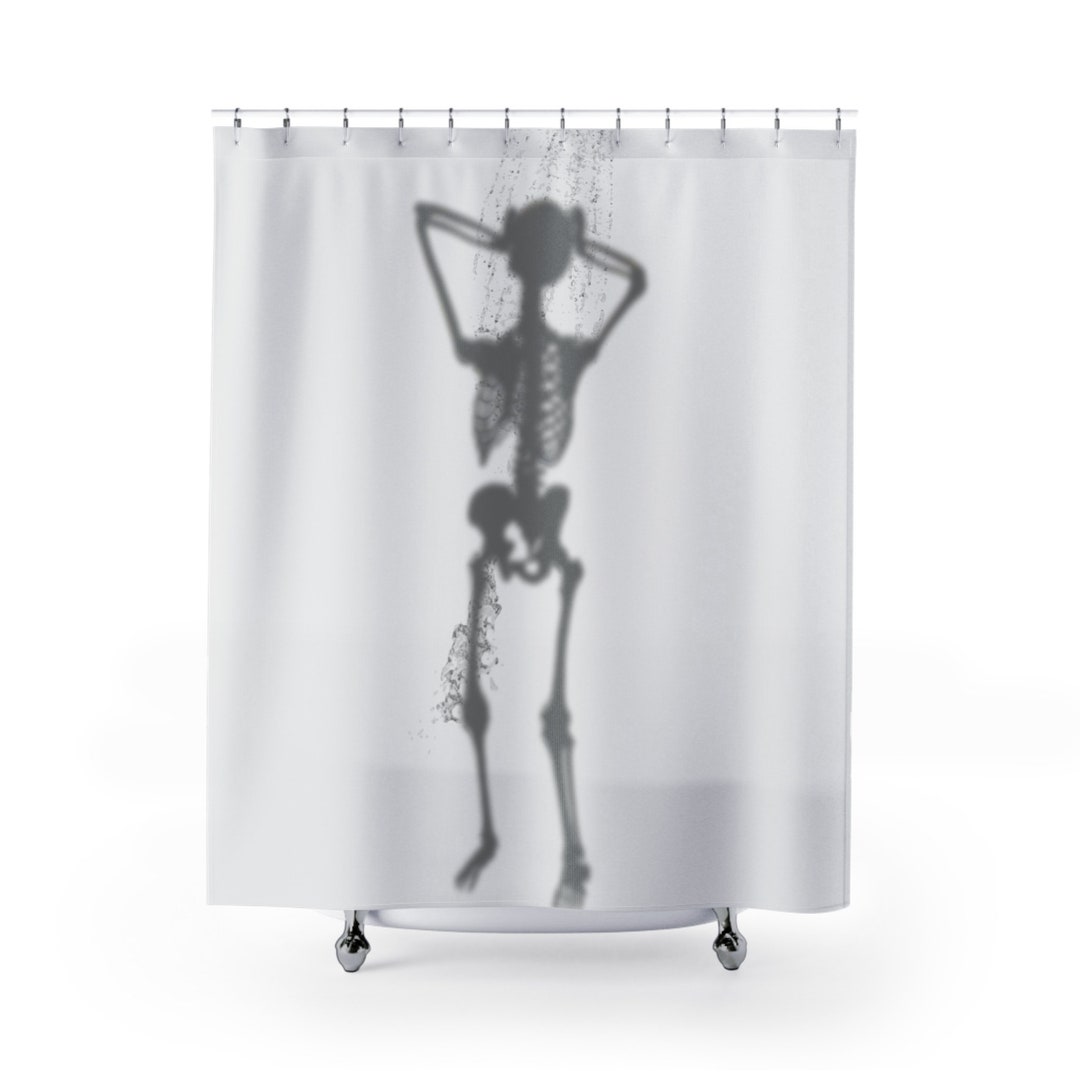 Funny Showering Skeleton Shower Curtain, Halloween Bathroom, Spooky ...
