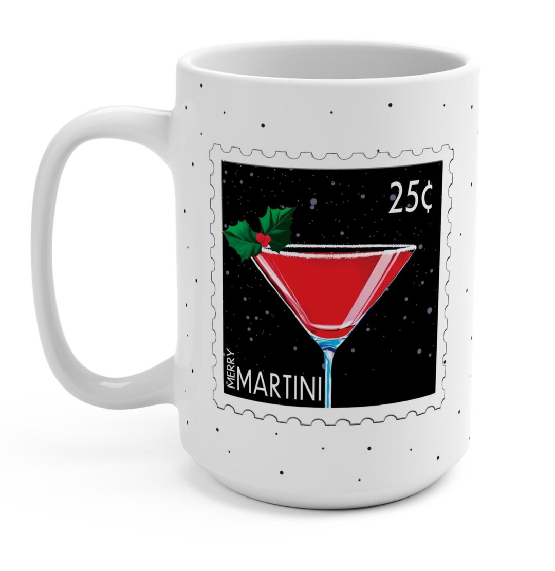 Merry Martini Postage Stamp Christmas Mug, Christmas Coffee Mug ...