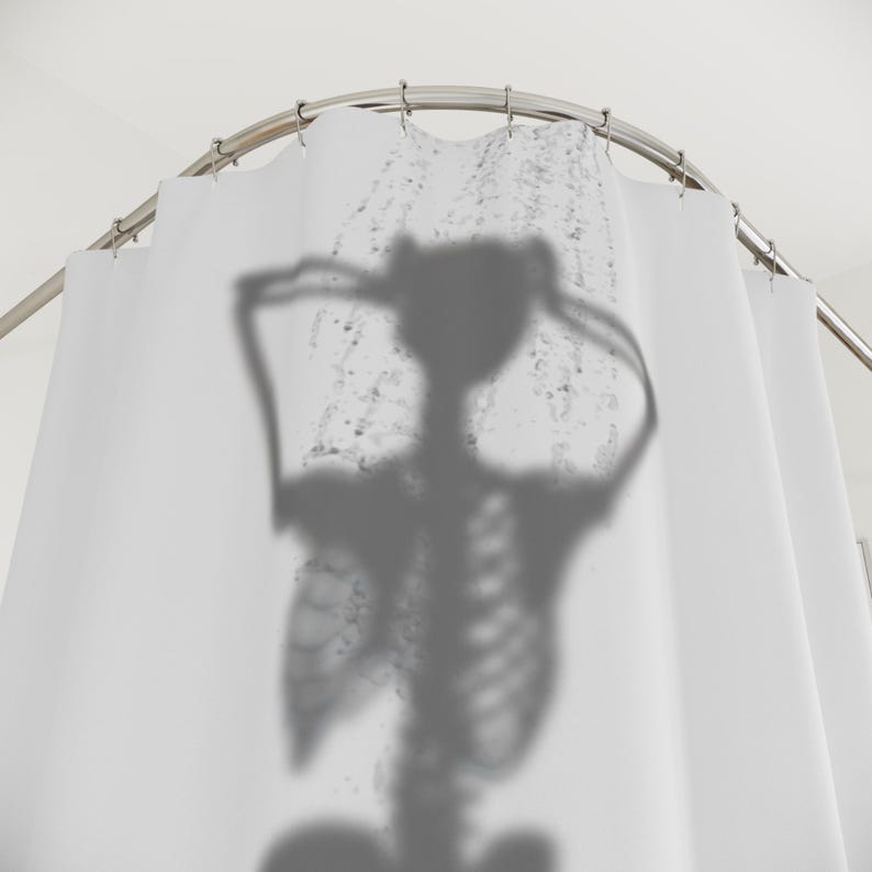 Funny Showering Skeleton Shower Curtain, Halloween Bathroom, Spooky ...