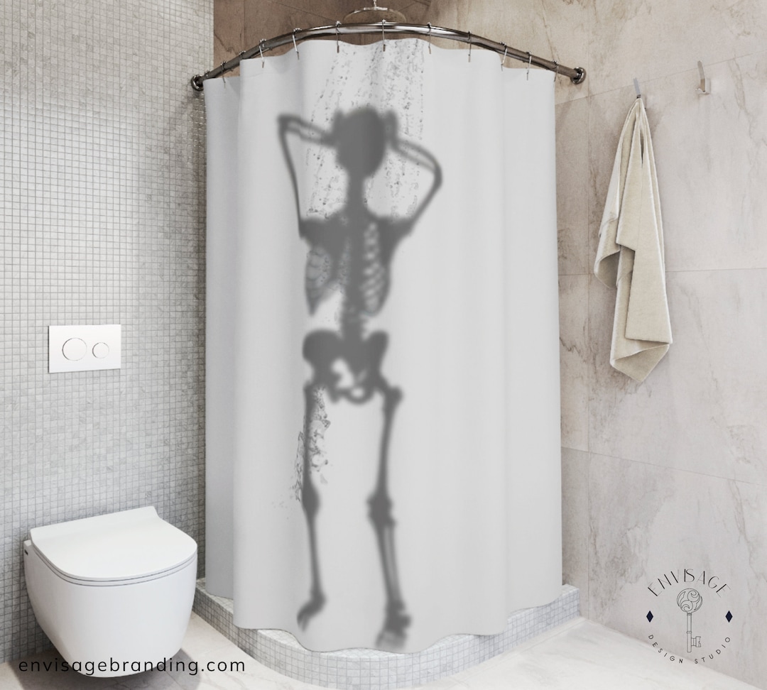 Funny Showering Skeleton Shower Curtain, Halloween Bathroom, Spooky ...